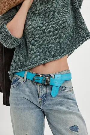 Free People Rori Leather Belt - Cerulean Crush