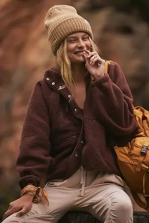 Free People FP Movement Hit The Slopes Fleece Jacket Bitter Chocolate