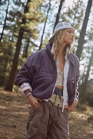 Free People FP Movement Hit The Slopes Fleece Jacket Black Berry