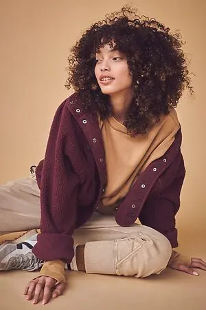 Free People FP Movement Hit The Slopes Fleece Jacket Brushed Maroon