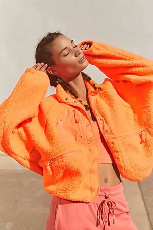 Free People FP Movement Hit The Slopes Fleece Jacket Hot Watermelon