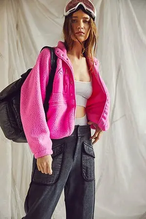 Free People FP Movement Hit The Slopes Fleece Jacket Magenta Mix