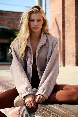 Free People FP Movement Hit The Slopes Fleece Jacket Mocha Taupe
