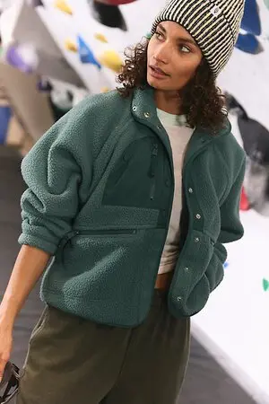 Free People FP Movement Hit The Slopes Fleece Jacket Moss