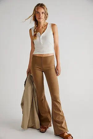 Free People We The Free Penny Pull-On Flare Jeans Olive Dorée