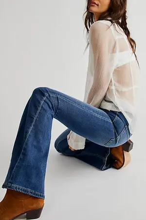 Free People We The Free Penny Pull-On Flare Jeans Washed Indigo