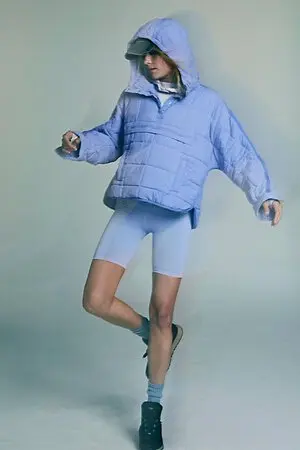 Free People FP Movement Pippa Packable Pullover Puffer Blue Egret