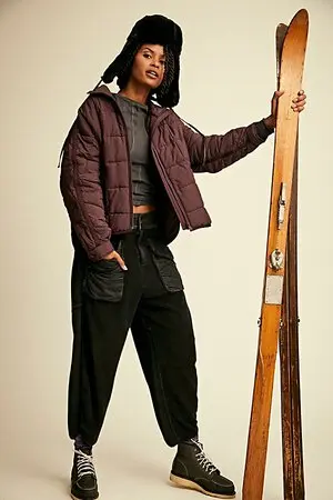 Free People Pippa Packable Puffer Jacket Black Raisin