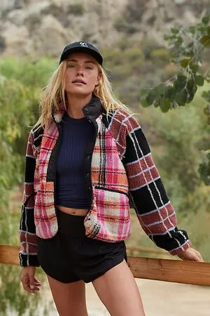 Free People FP Movement Hit The Slopes Printed Fleece Jacket Autumn Combo
