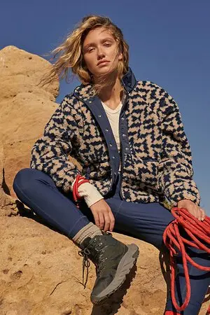 Free People FP Movement Hit The Slopes Printed Fleece Jacket Blue