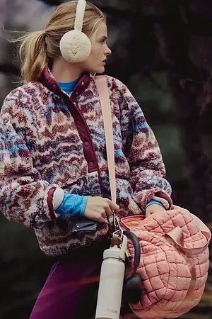 Free People FP Movement Hit The Slopes Printed Fleece Jacket Denim Combo
