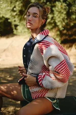Free People FP Movement Hit The Slopes Printed Fleece Jacket Fade Away Combo