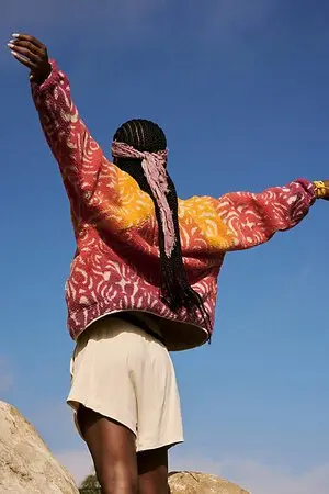 Free People FP Movement Hit The Slopes Printed Fleece Jacket Marigold Combo