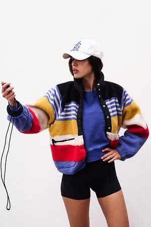 Free People FP Movement Hit The Slopes Printed Fleece Jacket Run It Back Stripes - Ret