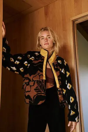 Free People FP Movement Hit The Slopes Printed Fleece Jacket Sienna Combo