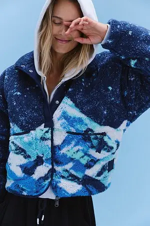 Free People Hit The Slopes Printed Fleece Jacket - Starry Skies Midnight Navy