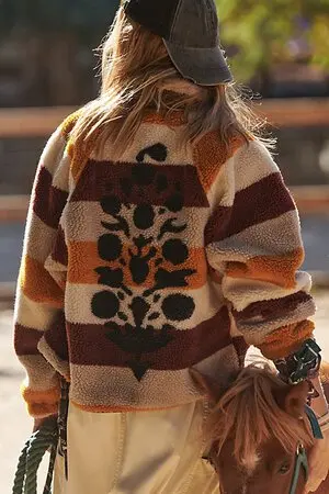 Free People FP Movement Hit The Slopes Printed Fleece Jacket Trail Blazer Combo