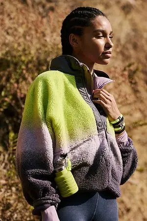 Free People FP Movement Hit The Slopes Printed Fleece Jacket Yellow Ombre Combo