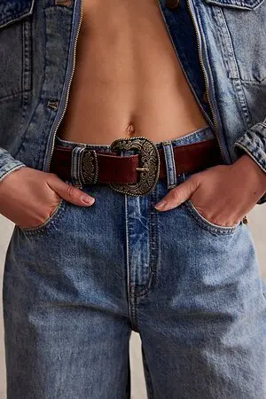 Free People Suede Western Belt Coconut Shell
