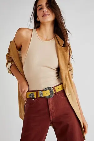 Free People Suede Western Belt Gold Rush
