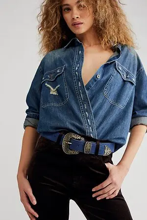 Free People Suede Western Belt Metro Navy