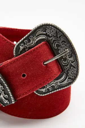 Free People Suede Western Belt - Sour Cherry