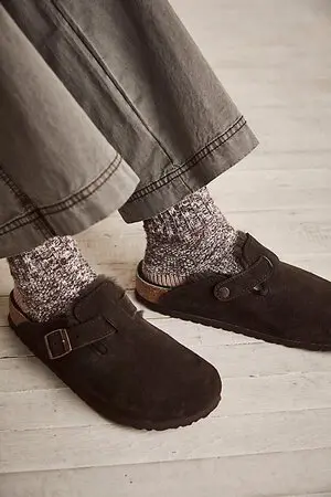 BIRKENSTOCK Boston Shearling Clogs Mocha Suede