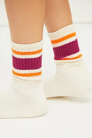 Free People Free People Retro Stripe Tube Socks Plum/hot Orange