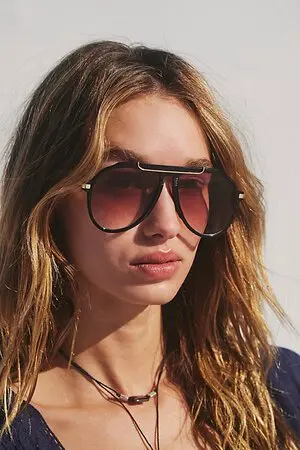 Free People Ventura Oversized Aviator Sunglasses Black