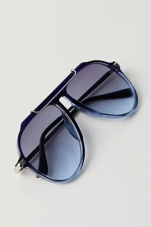Free People Ventura Oversized Aviator Sunglasses Blue Jean Baby