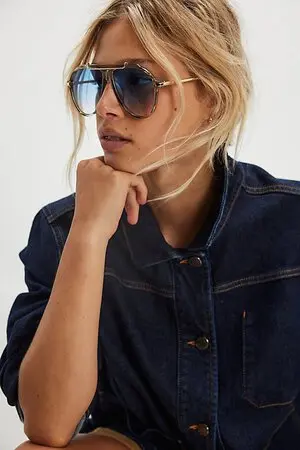 Free People Oversized Aviator Sunglasses - Grey Blue Lens