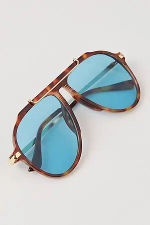 Free People Ventura Oversized Aviator Sunglasses - Tortoiseshell/blue Lens