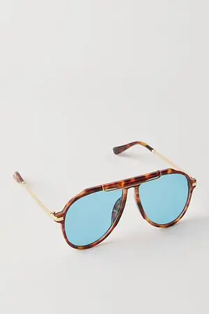 Free People Ventura Oversized Aviator Sunglasses - Tortoiseshell/blue Lens