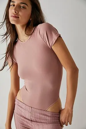 Free People Clean Lines Tee Bodysuit Copper Rose