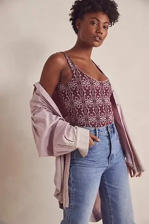 Free People Clean Lines Tee Bodysuit Rhubarb Combo