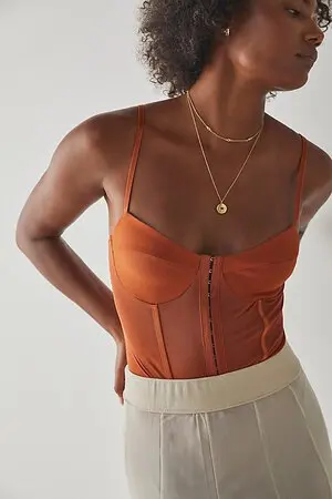 Free People Night Rhythm Corset Bodysuit Cinnaber