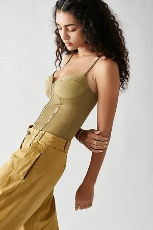 Free People Night Rhythm Corset Bodysuit Tropical Nut