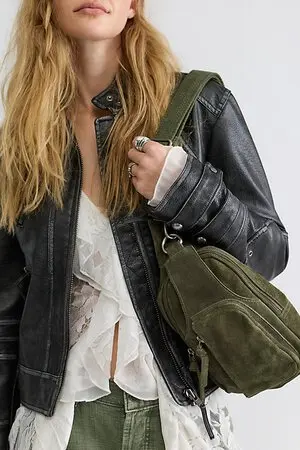 Free People Suede Sling Bag - Dark Green