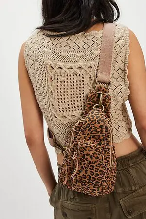Free People Suede Sling Bag - Leopard