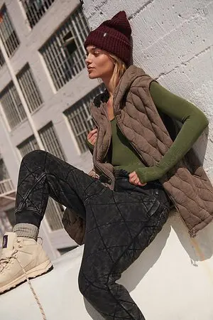 Free People FP Movement Dream Big Quilted Vest Charcoal Brown