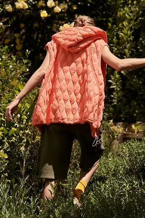 Free People FP Movement Dream Big Quilted Vest Neon Coral
