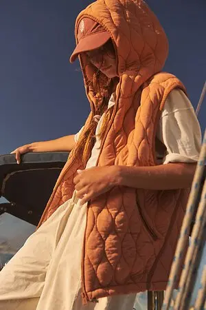 Free People FP Movement Dream Big Quilted Vest Peruvian Walnut