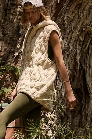 Free People FP Movement Dream Big Quilted Vest Tan