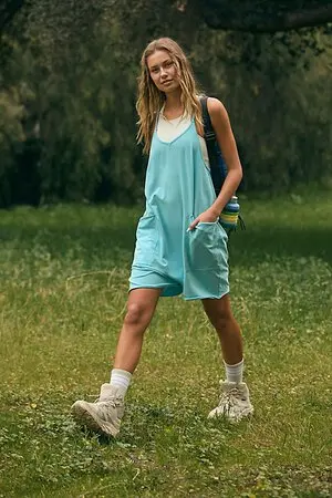Free People FP Movement Hot Shot Romper Bright Cyan