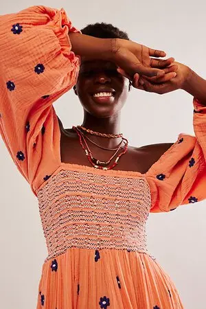 Free People Free People Dahlia Embroidered Maxi Dress Coral Strands Combo