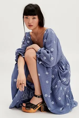 Free People Free People Dahlia Embroidered Maxi Dress Denim Combo