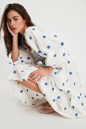 Free People Free People Dahlia Embroidered Maxi Dress Optic White Combo
