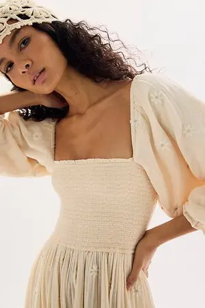 Free People Dahlia Embroidered Maxi Dress - Shortbread Combo