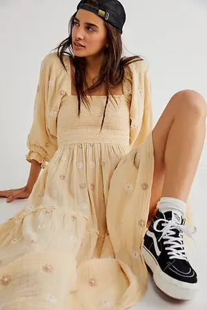 Free People Free People Dahlia Embroidered Maxi Dress Tan