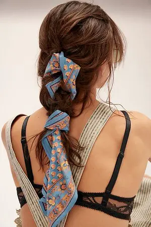 Free People Lotus Paisley Print Bandana Blue